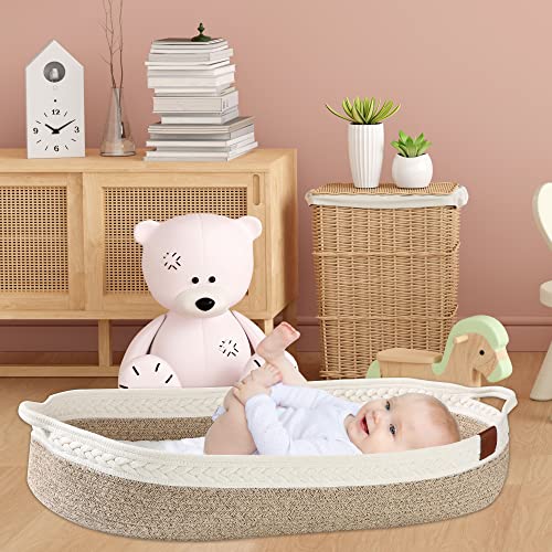 LDVINE Baby Changing Basket - Diaper Caddy Organizer Moses Diaper Basket Table Dresser Nursery Topper, Waterproof Foam Pad Storage Woven Bin Included