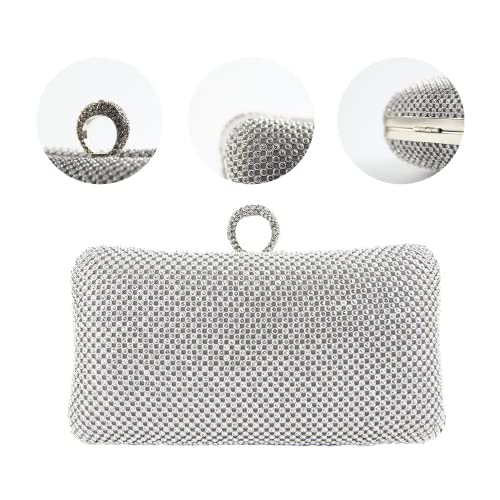 BESTYROCLY Silver Clutch Purses for Women Wedding,Rhinestone Purse Evening Bag Bride Handbag