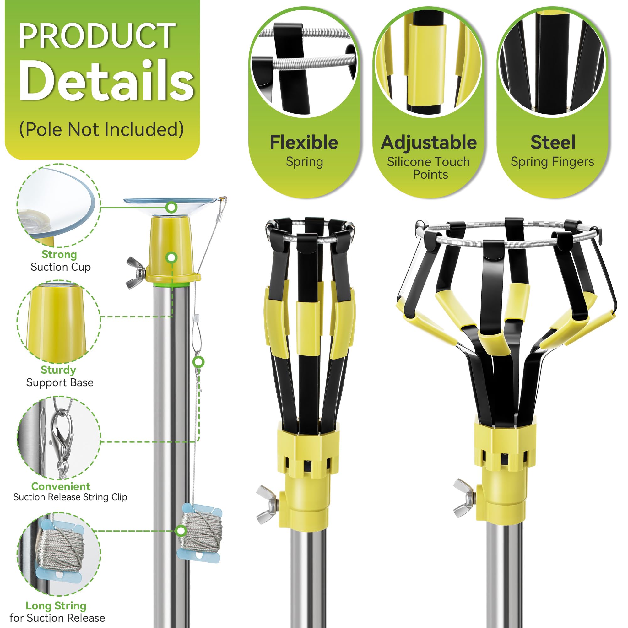 Dreyoo 3 Piece Set Light Bulb Changer, Standard Incandescent Bulb, Floodlight Bulb Changer and Suction Cup Light Bulb Changer Compatible with Standard Threaded Extension Pole (Pole Not Included)