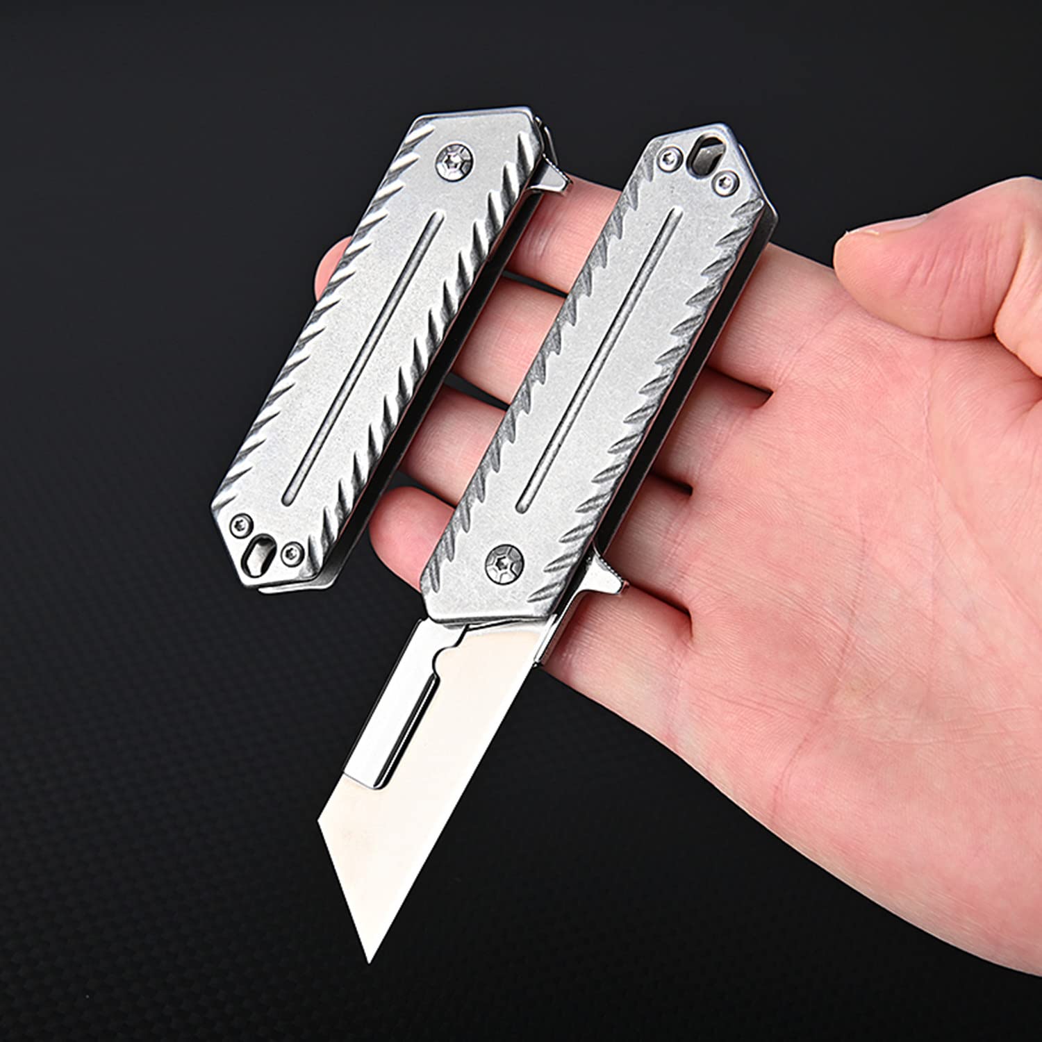 SZHOWORLD Stainless Steel Folding Utility Knife - Heavy Duty Box Cutter for Cartons, Cardboard and Boxes, Quick Change Blades, Extra 10 Blades Included