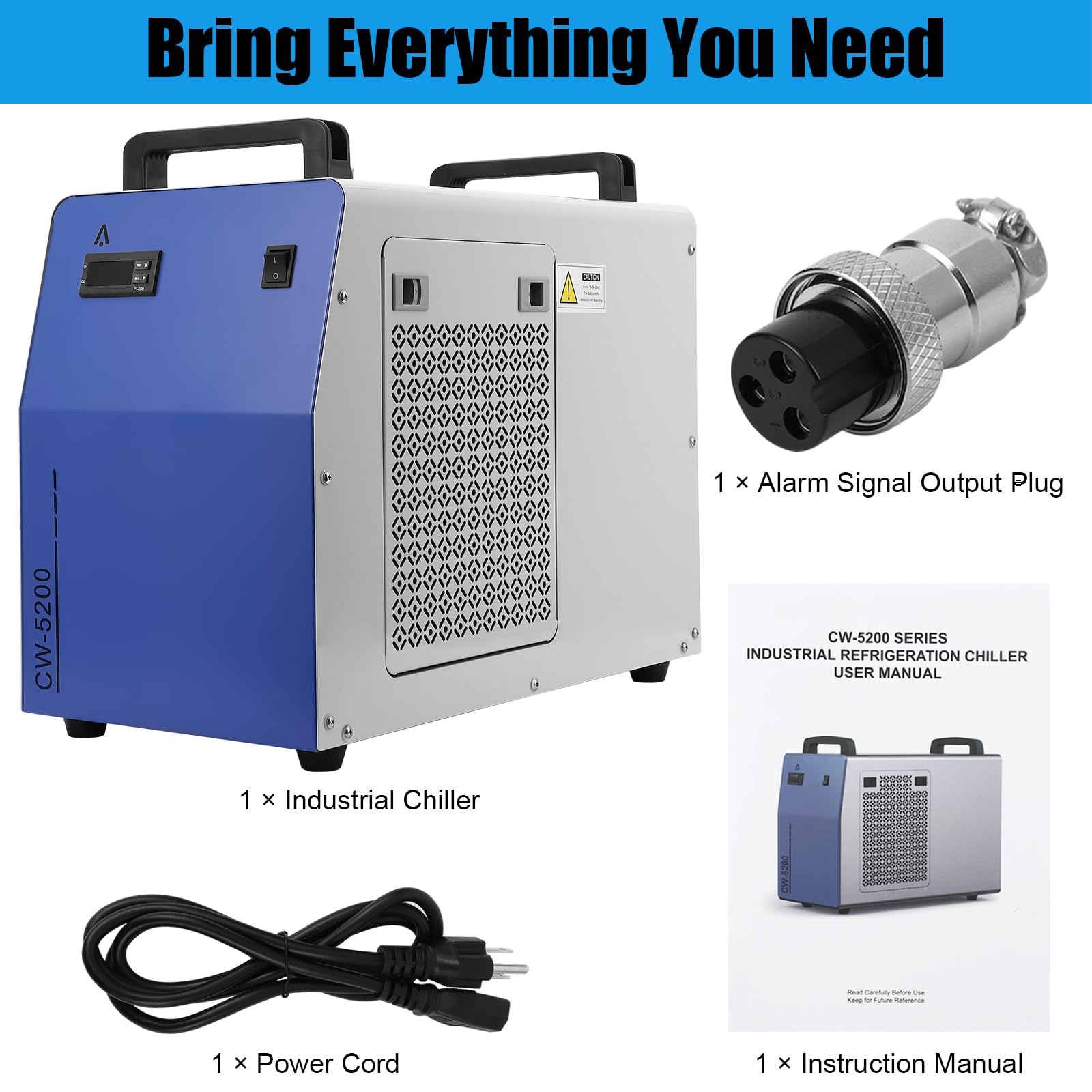 CuisinAid Industrial Water Chiller CW5200, 6L Capacity 0.9hp 2.6gpm Water Cooling System for 60W 70W 80W 90W 100W 120W 130W 150W CO2 Laser Engraving & Cutting Machines, Cools 5200 BTU/Hour