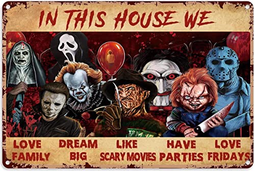 Halloween Horror Villains Horror Movies Collage Characters 12"x 16" Vintage Metal Tin Sign for Man Cave Home Coffee Bar Wall Decor