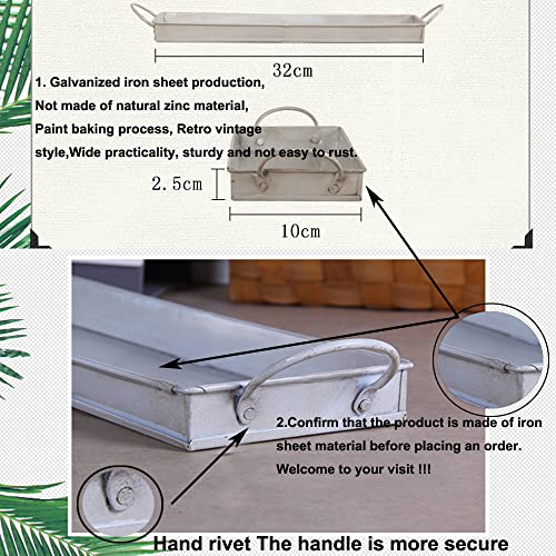 Etetevn Torched Serving Tray with Decorative Antique Metal Handles - Coffee Table,Dining Table Centerpiece Candle Holder Tray,Farmhouse Decor Rectangular Butler Tray, 32.3x10.4x2.3