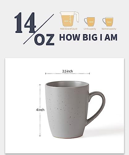 famiware Coffee Mug Set of 6, 15oz Large Ceramic Mug for Men, Women, Speckle Glazed Mugs with Handle for Coffee, Tea, Milk, Cocoa, Cereal, Light Gray