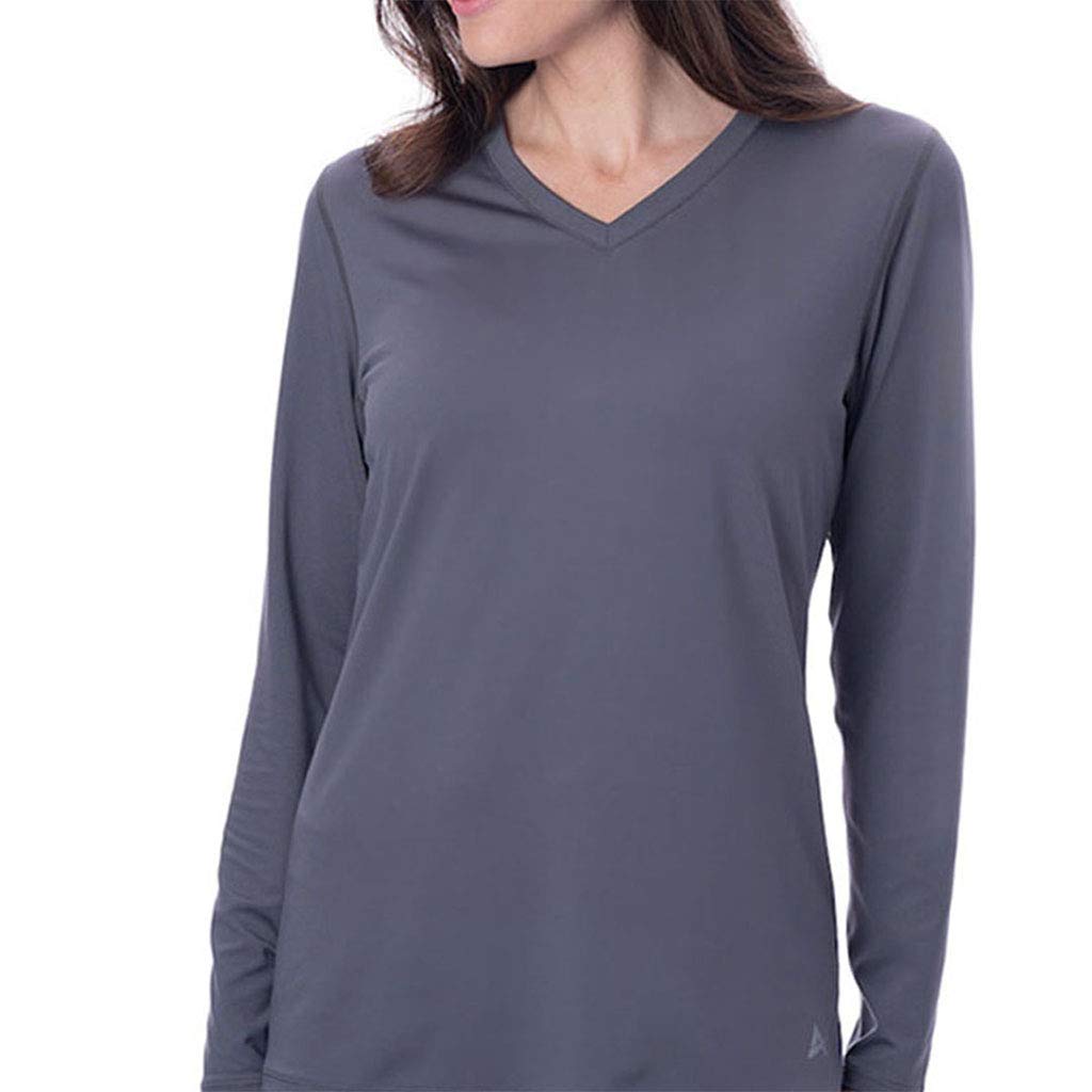 Arctic Cool Women's V-Neck Instant Cooling Moisture Wicking Performance UPF 50+ Long Sleeve Shirt | Lightweight Breathable Top for Running, Workout, Exercise, Fishing, Storm Grey, XL