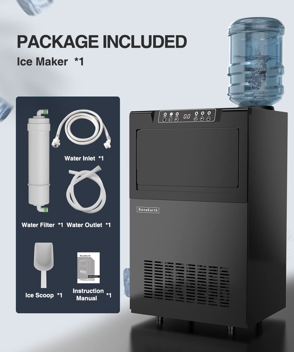 Commercial Ice Maker, SodaPer 110V Automatic Ice Making Machine Stainless Steel 180 lbs/24H, Storage Capacity 55 lbs, Freestanding Ice Maker Machine for Office/Restaurant/Bar/Coffee…