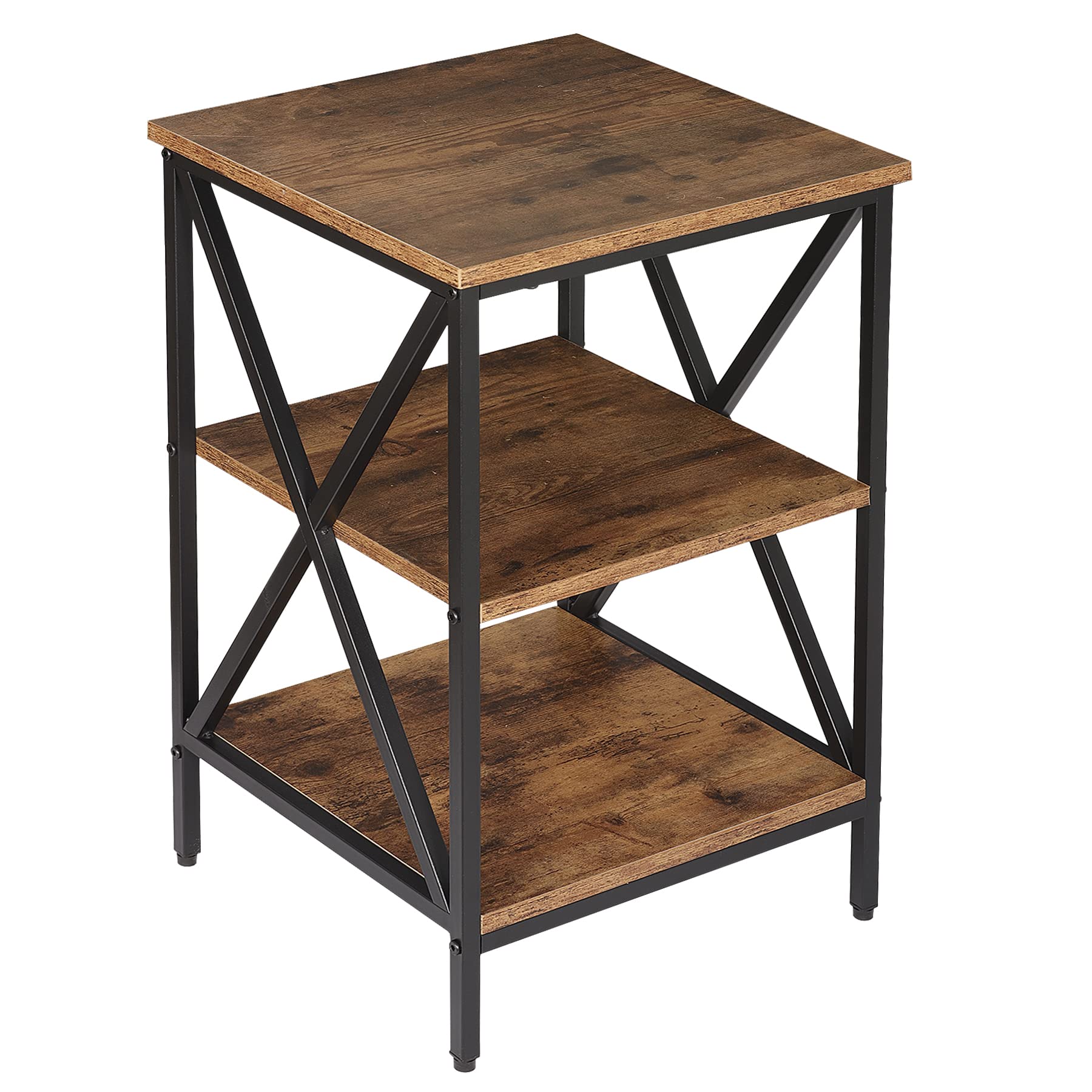 ZenStyle End Table 3-Tier X-Design Side Table with Storage Shelves Sofa Side Table Storage Organizer Display for Living Room, Bedroom, Office, Nursery Room, Brown