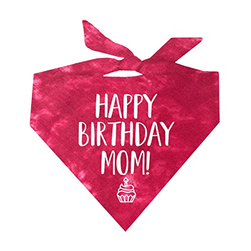 Happy Birthday Mom! Scrunch Tie Dye Triangle Dog Bandana (Assorted Colors)