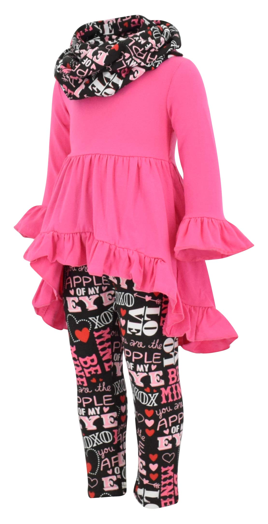 Unique Baby Girls Valentines Day Toddler Outfit Ruffle Top Legging Set (7 Years, Pink)