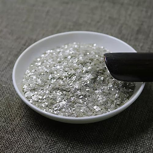Natural Colored Mica Flakes,Gilding Flakes,Mica Flakes Glitter,Mica Flakes Leaf,Chunky Glitter Irregular Chips for Nail Arts Epoxy Resin Crafts Jewelry Making 2-4mm 120g (Pure White)