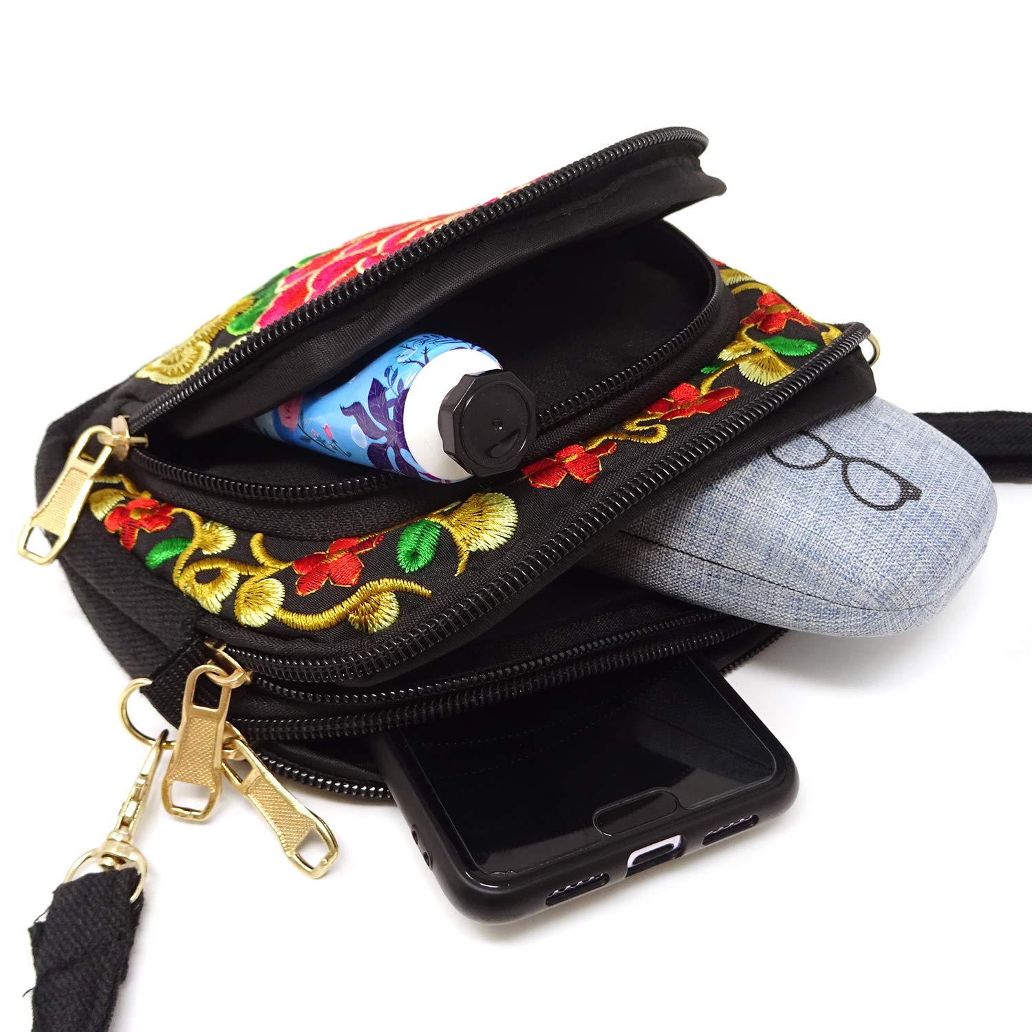 Honbay 1PCS Yunnan Ethnic Style Handmade Embroidered Crossbody Bag Mini Canvas Shoulder Bag