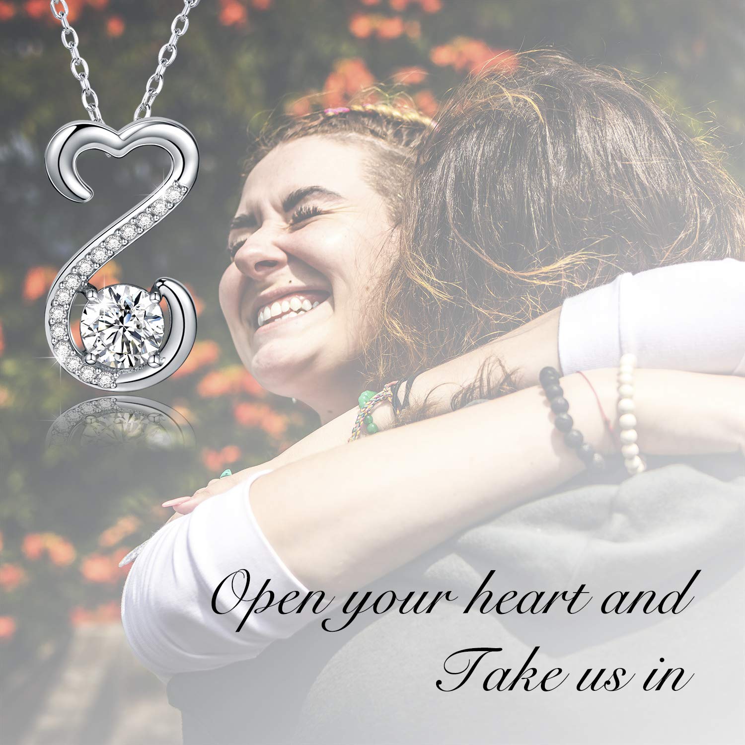 APOTIE Sterling Silver Open Heart Necklace - CZ Pendant Jewelry Gift for Mom Women