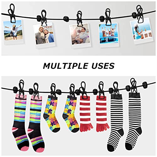 FYY Clothesline, Portable Elastic Travel Camping Clothes line with 12 Black Clips, Retractable Laundry Drying line for Home, Backyard, Hotel, Outdoor and Indoor Use (Black)
