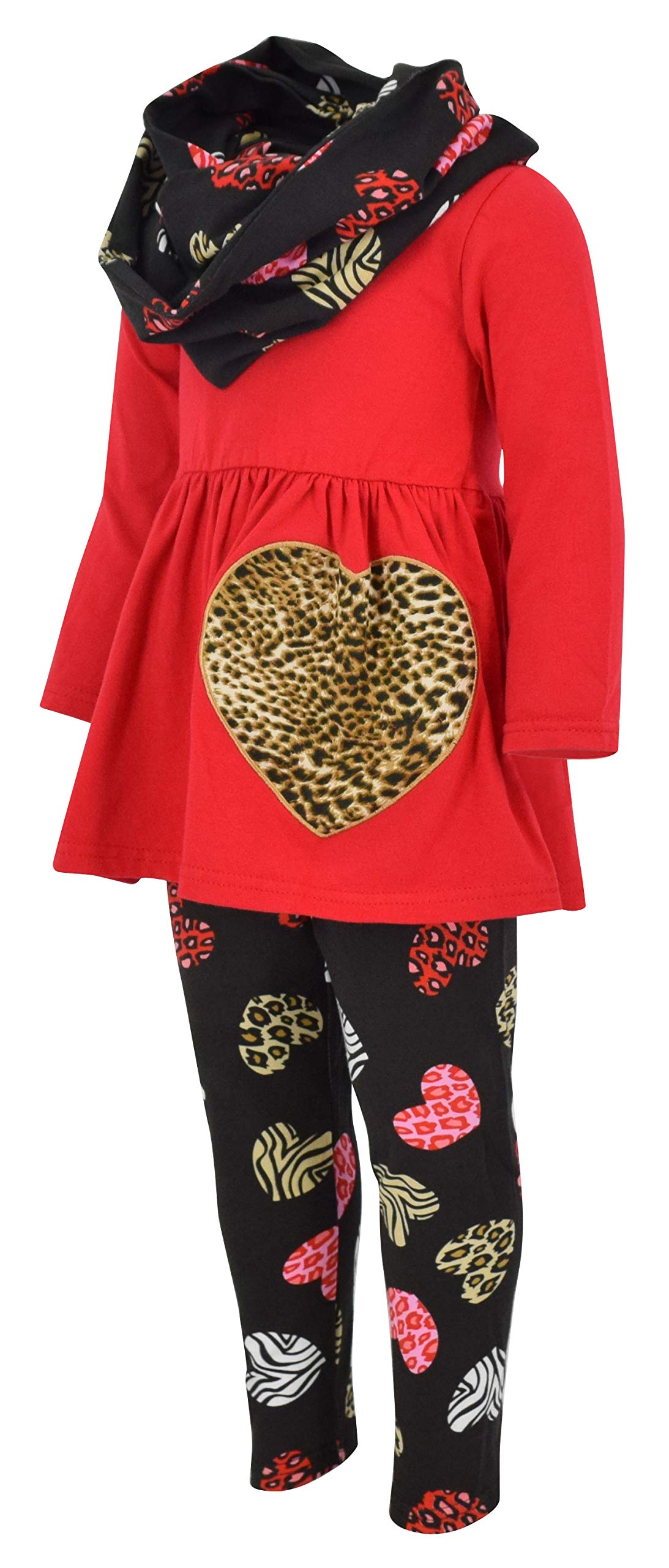 Unique Baby Girls Valentines Day Toddler Animal Print Hearts Legging Set Outfit (7 Years, Red)