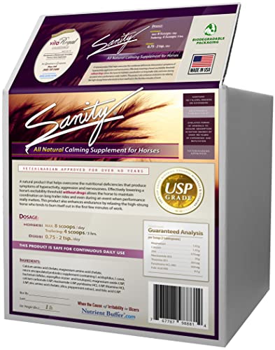 Sanity - Equine Behavioral Calming Focus Supplement for Horses - Magnesium, Calcium, Zinc, B Vitamins, Amino Acids, Probiotics, Thiamine, Folic Acid, Niacin, Peppermint