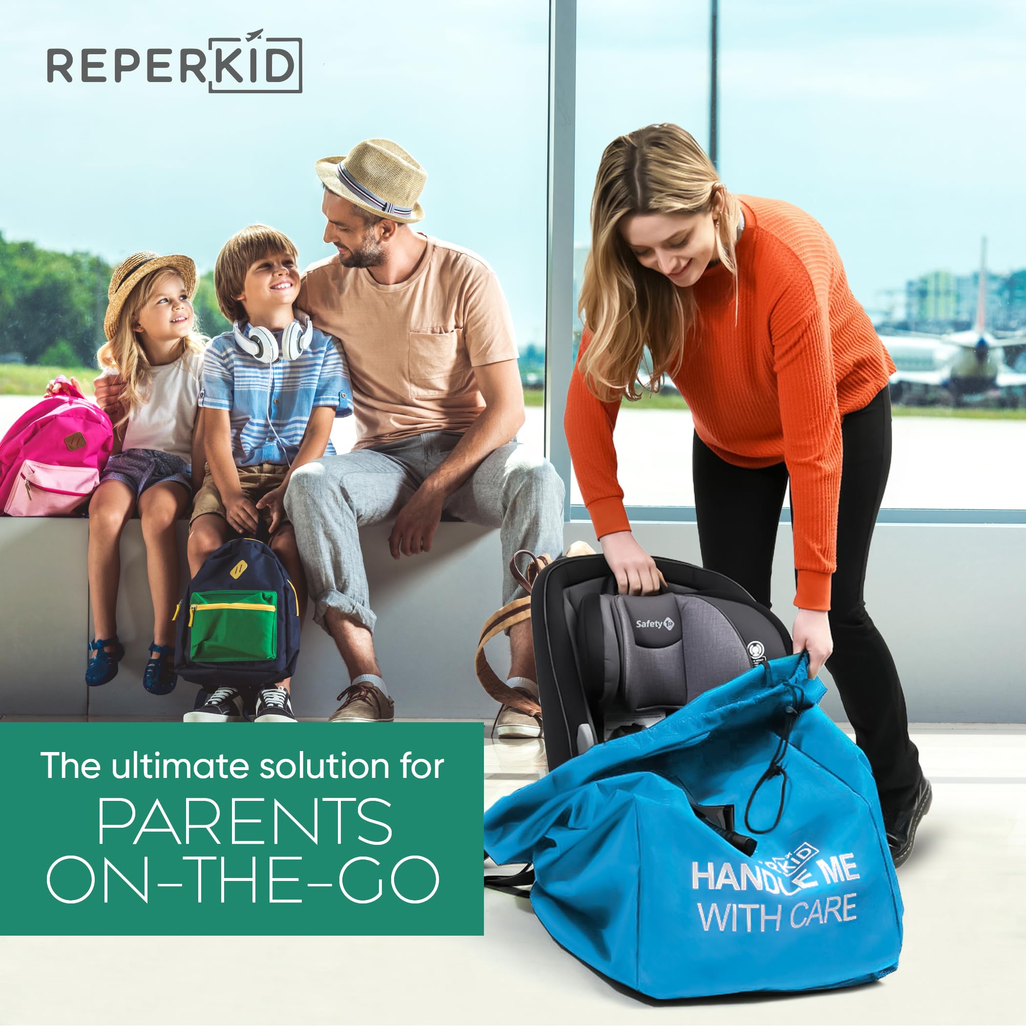 reperkid Premium Car Seat Travel Bag for Airplane - Durable, Universal Fit, Water-Resistant Gate Check Bag with Adjustable Carry Straps - for Safe and Hassle-Free Travel