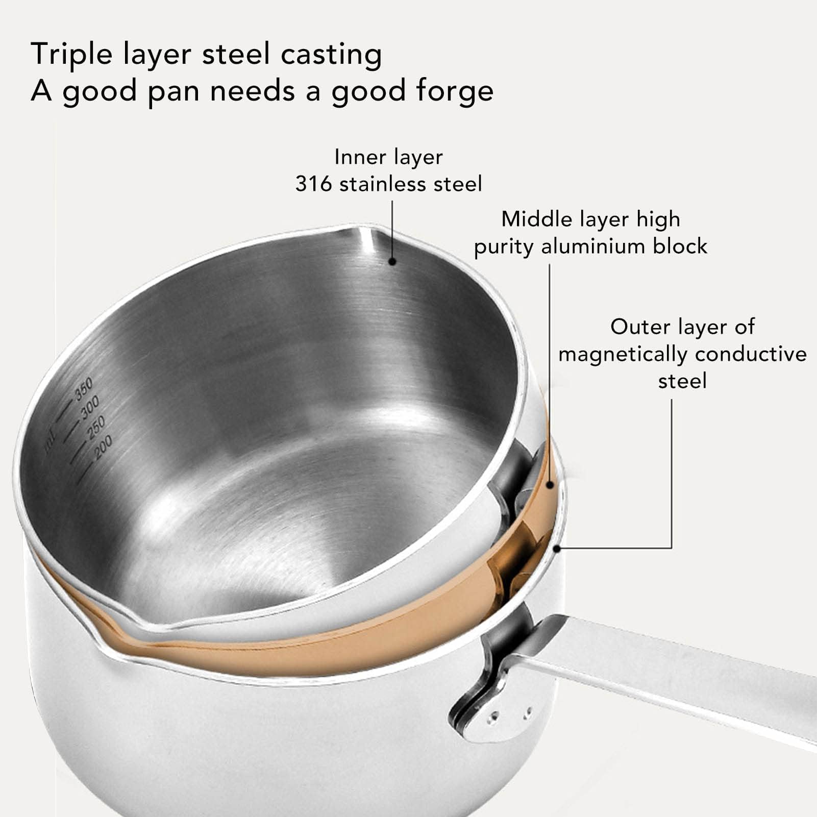 Stainless Steel Mini Sauce Pan, 350/500ML Small Saucepan Sauce Cup Sauce Pot with Long Handle for Banquet Chocolate Melting Coffee(350ML)