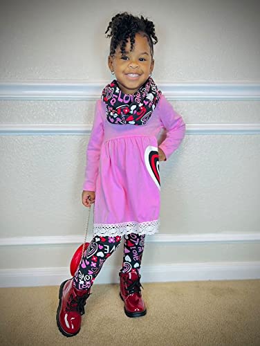 Unique Baby Girls Valentines Day Outfit Layered Heart Toddler Lace Trim Legging Set (7 Years, Pink)