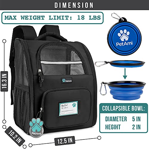PetAmi Deluxe Pet Carrier Backpack for Small Cats and Dogs, Puppies | Ventilated Design, Two-Sided Entry, Safety Features and Cushion Back Support | for Travel, Hiking, Outdoor Use (Black)