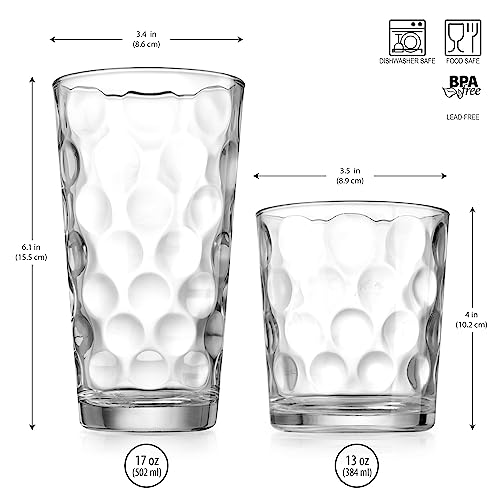 Home Essentials & Beyond Glassware Drinking Glasses Set Of 8 4 Highball (17 oz.) Kitchen Glasses | 4 (13 oz.) Rocks Glass Cups for Water, Juice and Cocktails.