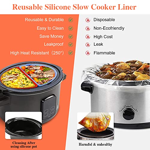 Nantala Slow Cooker Liners, 2 IN 1 Silicone Slow Cooker Divider Liners for 6 Quart Pot, BPA-Free & Reusable & Dishwasher Safe, Cooking Liners for Crock-Pot 6-7 Quart Oval Slow Cooke(Red+Blue)