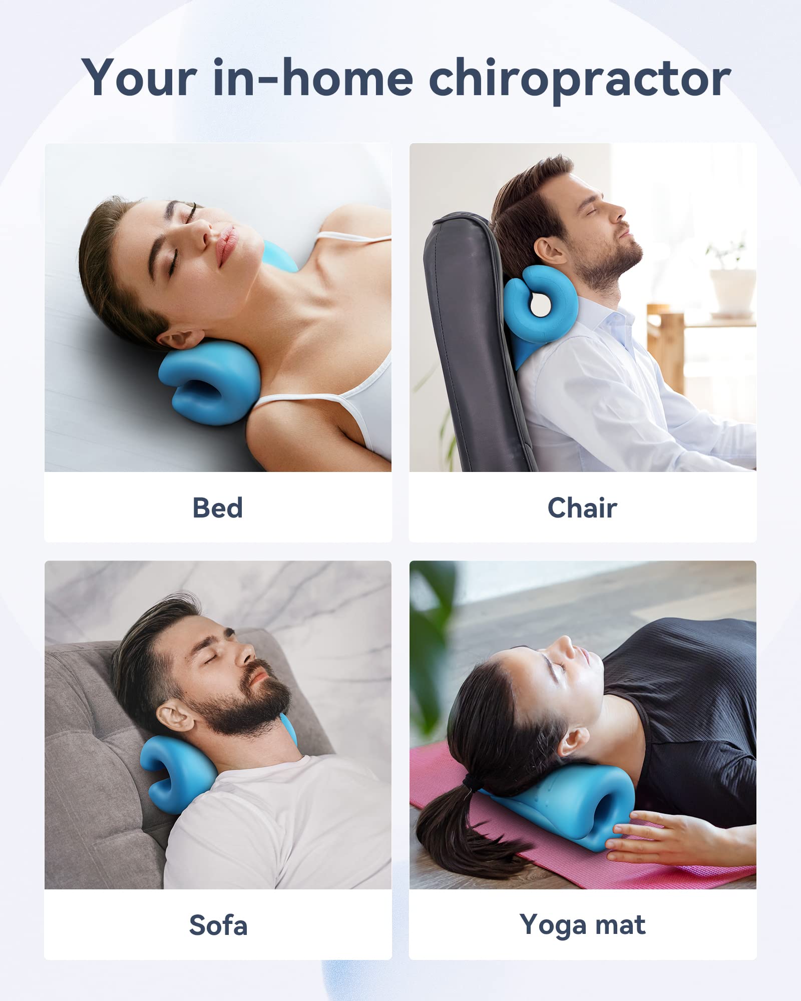 BLABOK Neck Stretcher Neck and Shoulder Relaxer,Portable Cervical Traction Device Neck Stretcher,Neck Posture Corrector Chiropractic Pillow for TMJ Pain Relief and Cervical Spine Alignment-Blue