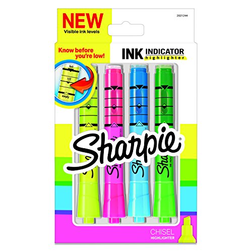 Sharpie Ink Indicator Tank Highlighters, Chisel Tip, Assorted Fluorescent, 4 Count (2021244)
