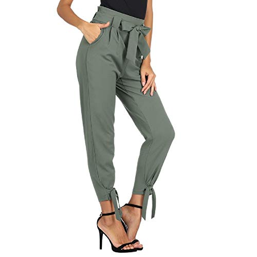 GRACE KARIN Women's Casual High Waist Belt Decorated Pencil Pants with Bow-Knot