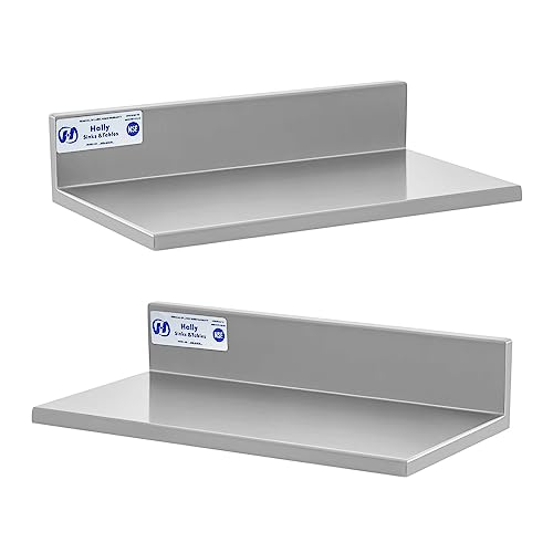Hally Stainless Steel Wall Shelf 8.6 x 16 Inches 44 lb, NSF Commercial Heavy Duty Wall Mount Floating Shelving for Restaurant, Kitchen, Home, Hotel and Bar, 2 Pack