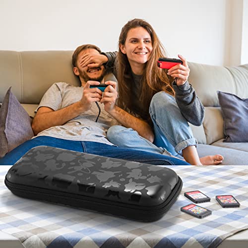 Bheddi Switch Carrying Case fits Switch/Switch OLED - Hard Shell Protective Portable Travel Carry Case with 10 Game Card Slots and 2 Tempered Glass Screen Protectors (Black-Dex)