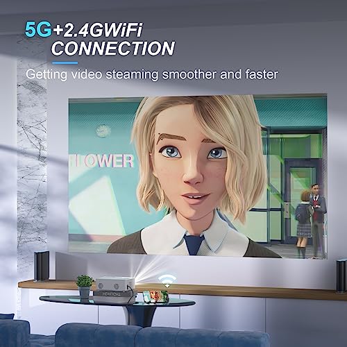 Native 1080P Projector with 5G WiFi and Bluetooth 5.2, EAZVUE Mini Projector 400 ANSI Lumen, Portable Projector Compatible with TV Stick/Phone/PC/DVD/HDMI/AV/USB/SD, Outdoor Movie Projector