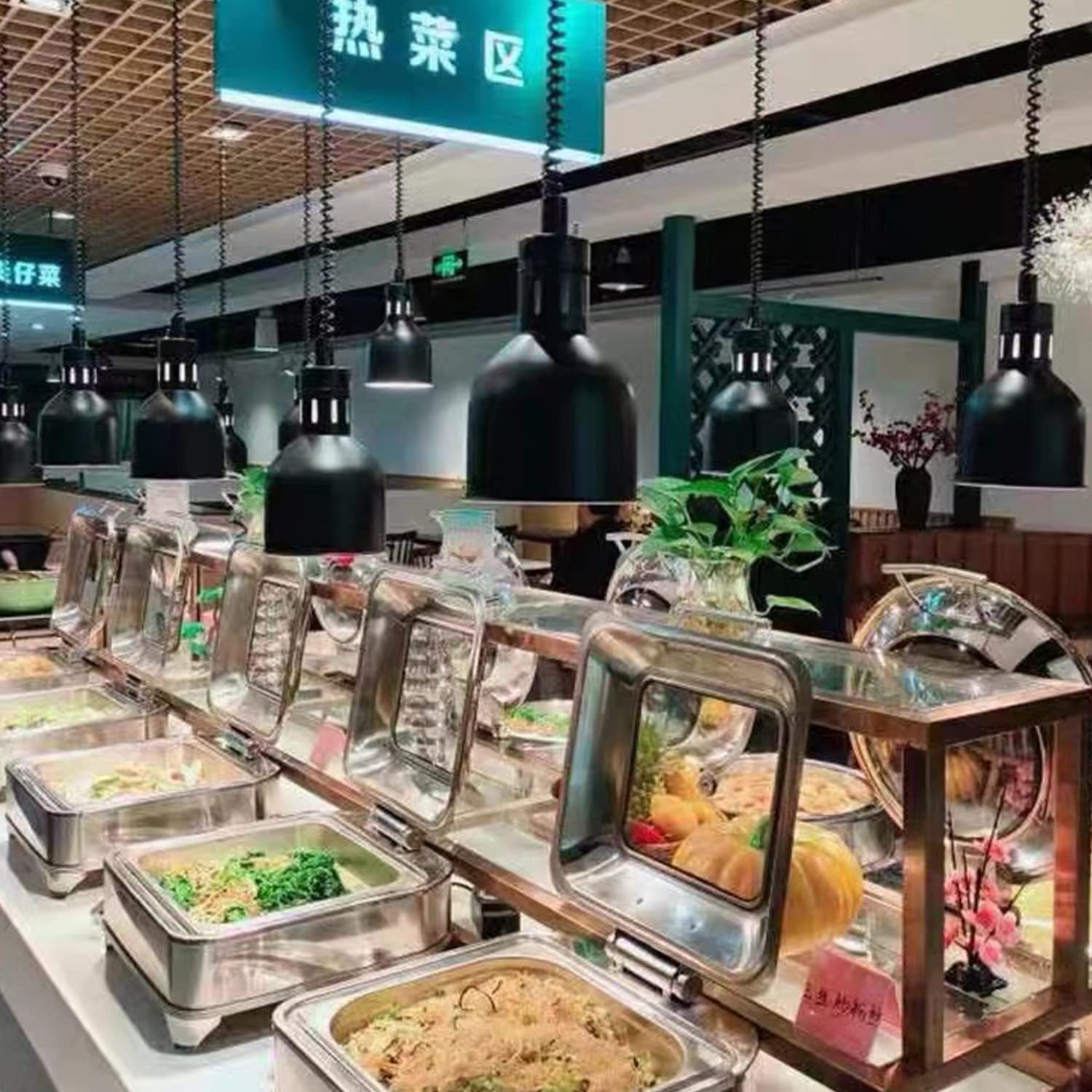 Hanging Food Heat Lamp Retractable Food Warmer Ceiling Mount Heating Lamp For Hot Food(Silver)