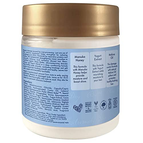 Shea Moisture Manuka Honey & Yogurt Hydrate + Repair Protein Power Treatment, Hair Mask, Deep Conditioner and Hair Treatment, 8 oz