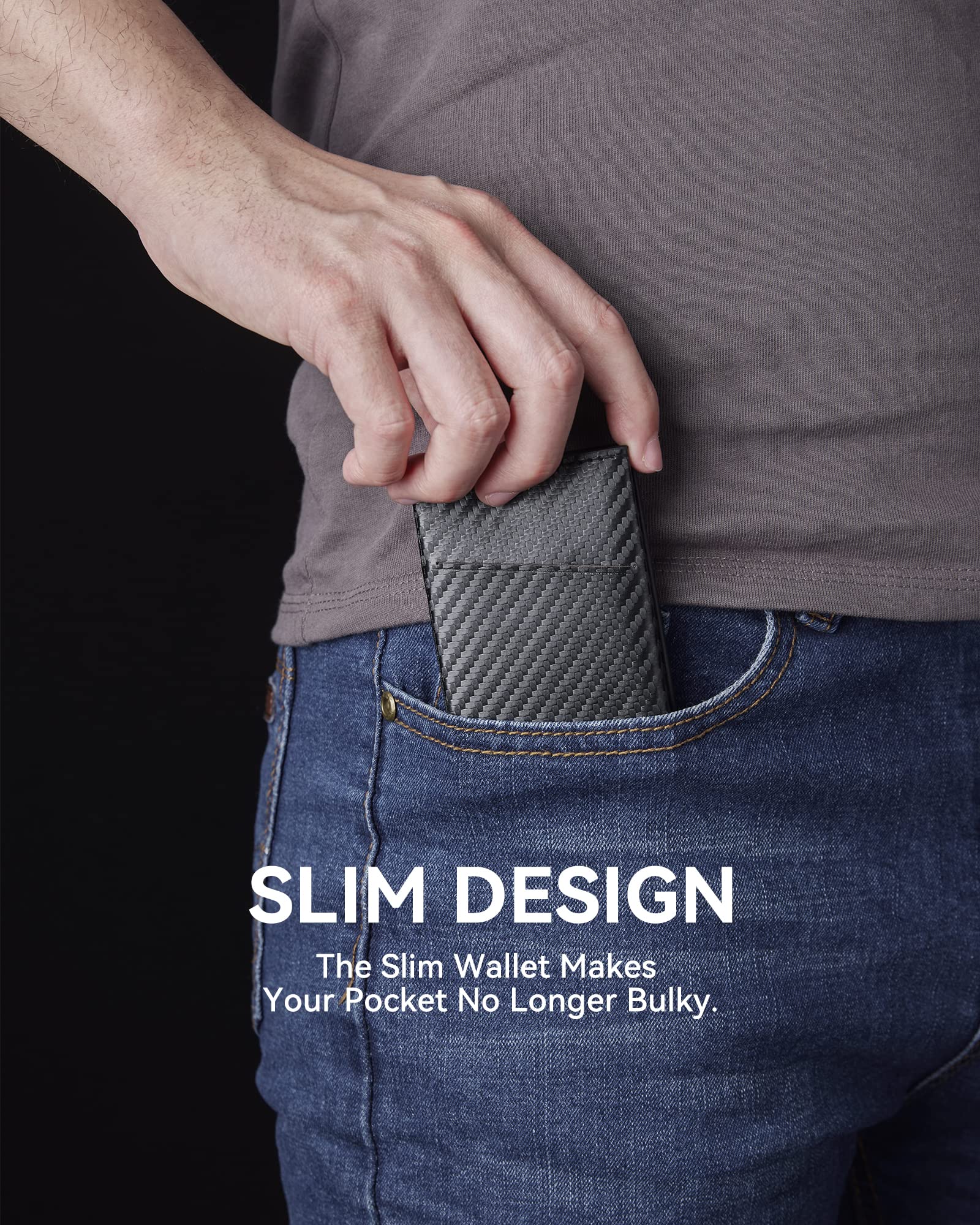 BIAVOI Pop Up Wallet for Men Slim Card Wallet RFID Blocking Card Case Card Holder Up to 10 Cards (Carbon Fiber Leather)