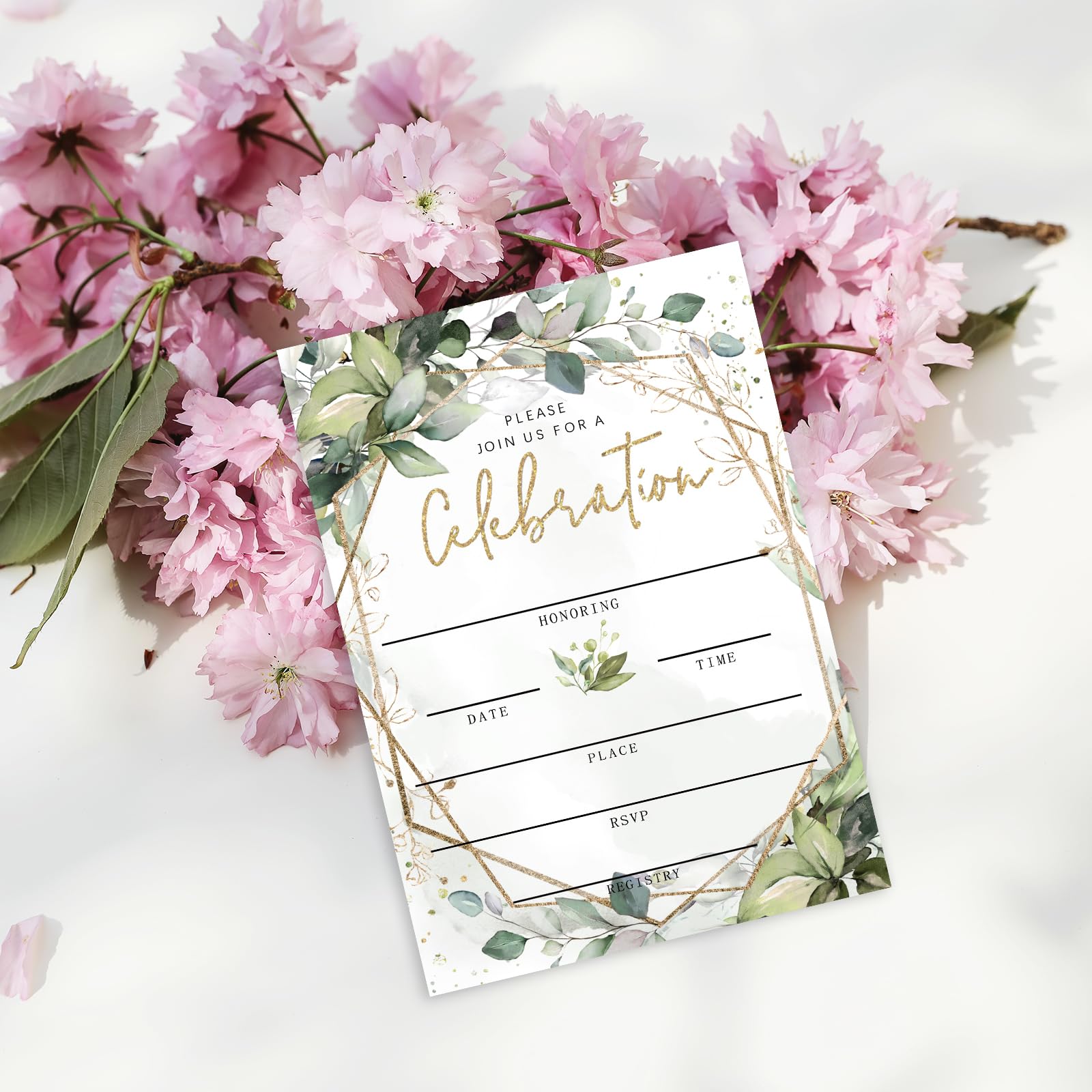 Whaline 25 Sets Greenery Invitations with Envelopes Stickers Watercolor Eucalyptus Leaves Invitation Cards Green Leaves Blank Invites for Wedding Bridal Baby Shower Birthday, 5 x 7 Inch