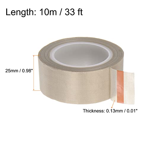 HARFINGTON Fabric PTFE Tape Roll, 1" x 33 ft High Temperature PTFE Adhesive Tape 0.13mm Thickness for Vacuum Sealer Machine Hand Impulse Sealers, Light Brown