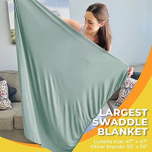 LUBELLA SUPPLY COMPANY Stretchy Swaddle Blankets for Baby Boy & Girl - Newborn Swaddles 0-3 Month - Large 47" Bamboo Swaddle Blankets and Hat Set (Sage Green)
