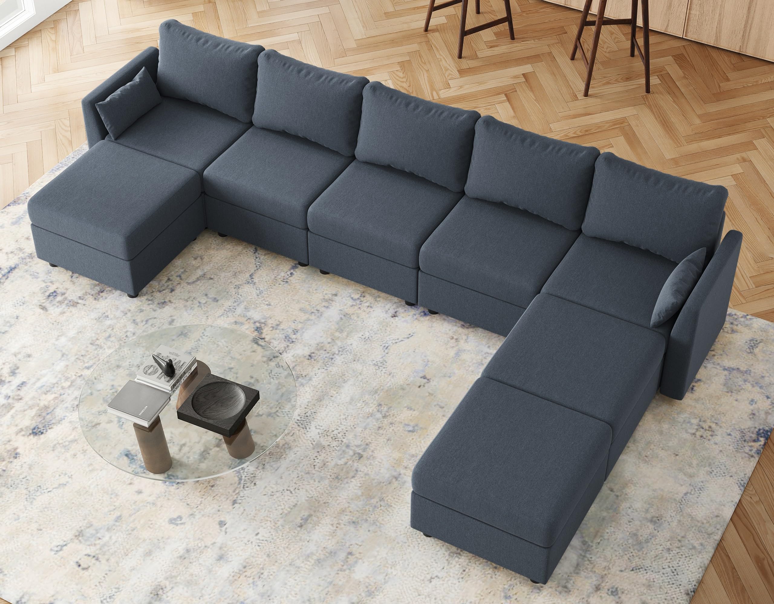 Mangodan Modular Sectional Sofa with Storage, Convertible 8 Seat Sectional Couches for Living Room, U Shaped Sectional Sofa with Chaise, Comfy Sectional Sleeper Sofa, High Supportive Sponge-Dark Grey