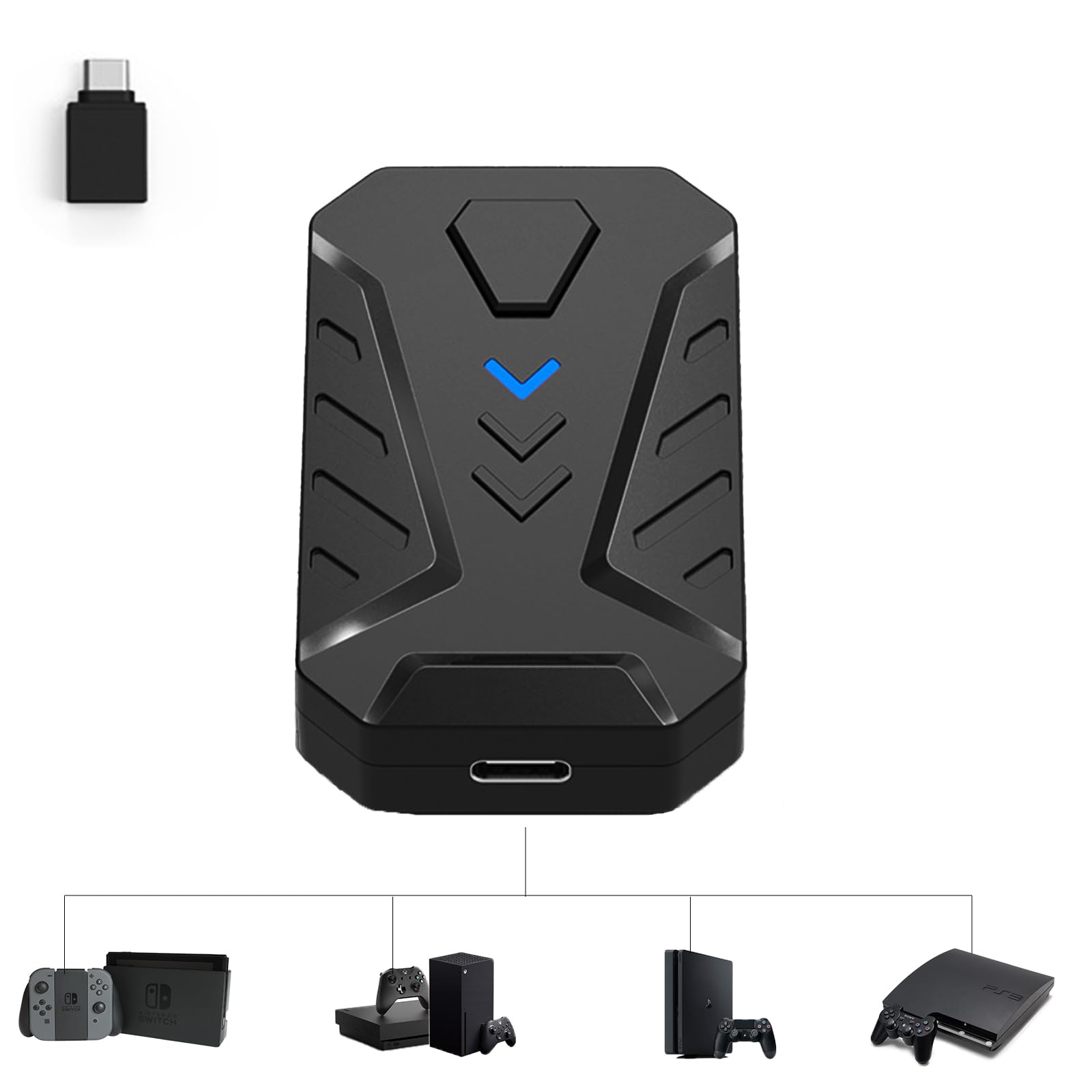 arVin Keyboard and Mouse Adapter for Nintendo Switch/Xbox One/Xbox 360/Xbox Series S/X/PS3/PS4, Wired & 2.4G Wireless Mouse Keyboard Converter Support Key Mapping, Adjustable Mouse Sensitivity, Turbo