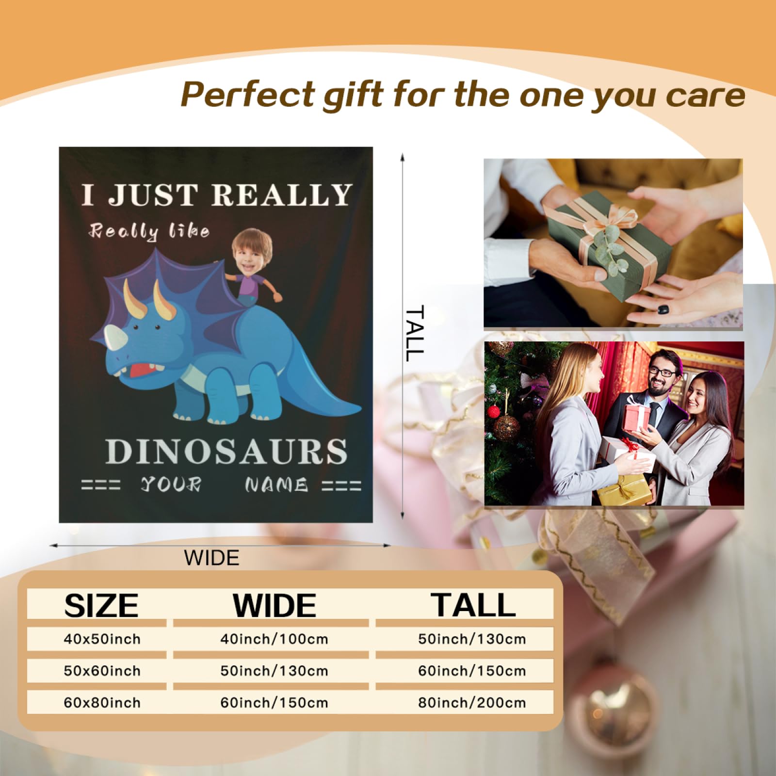 Custom Dinosaur Blanket for Boys Personalized Dinosaur Blankets with Photos and Names(B)