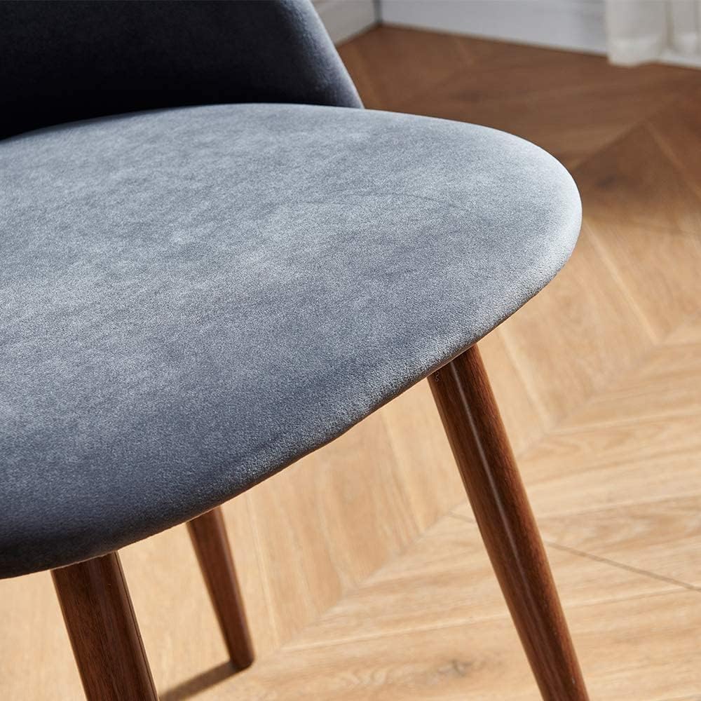 INO Design 5-Pieces Modern 35'' Inch Round Wooden Dining Table Set for 4 Comfortable Velvet Chairs, Space Saving Kitchen Furniture, Small Apartment Coffee Table Set (Grey)