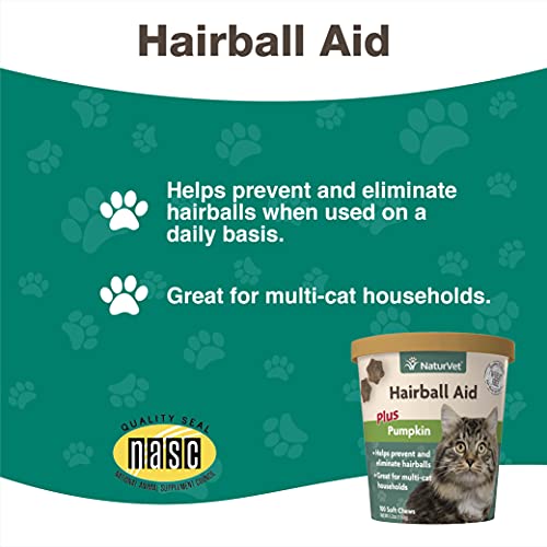 NaturVet β Hairball Aid Supplement for Cats - Plus Pumpkin β Helps Eliminate & Prevent Hairballs β 100 Soft Chews