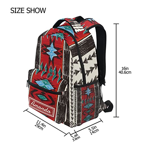 Custom Indian Aztec Backpack for Girls Personalized Your Name Text Bookbag Boho Tribe School Backpack Bookbag 3rd 4th 5th Grade Elementary Students Daypacks