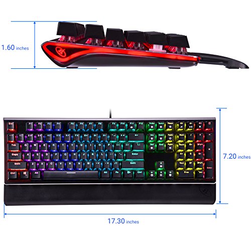 Rosewill Mechanical Gaming Keyboard, RGB Backlit Clicky Computer Mechanical Keyboard for PC, Laptop, Mac, Rainbow LED Modes with Side Backlight & Software Suite for Customization – Brown Switch