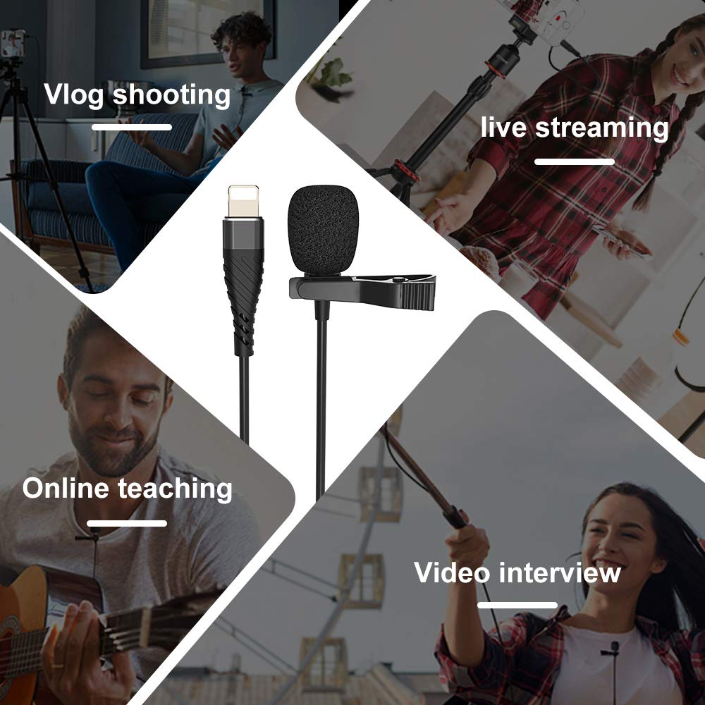 Microphone Professional for iPhone Lavalier Lapel Omnidirectional Condenser Mic Phone Audio Video Recording Easy Clip-on Lavalier Mic for Facebook YouTube Interview Tiktok for iPhone/iPad/iPod(9.8ft)