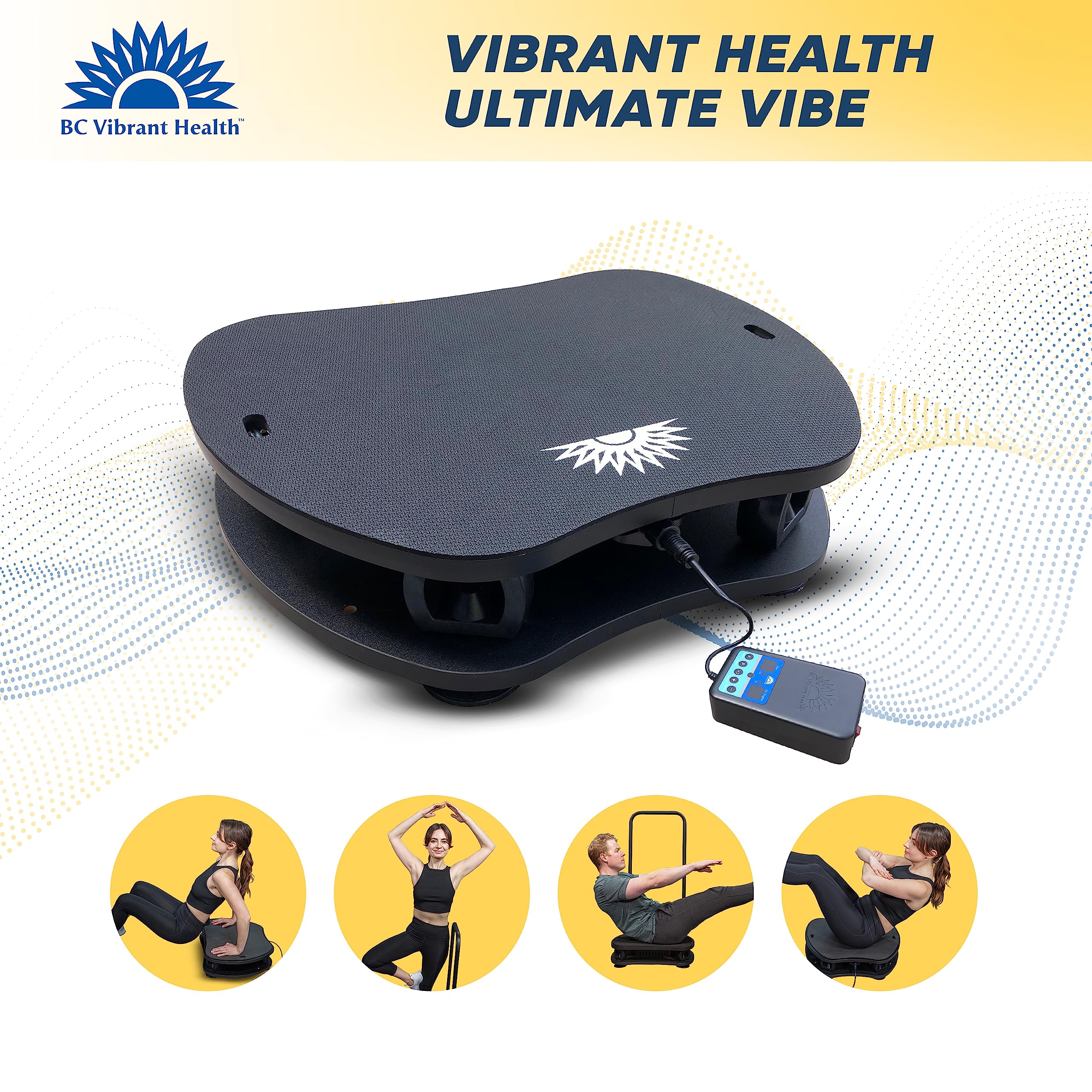 BC Vibrant Health Vibration Plate Exercise Machine Ultimate Vibe with Workout Poster - Whole Body Vibrating Plate Exercise Machine with Resistant Bands β Remote Control Included