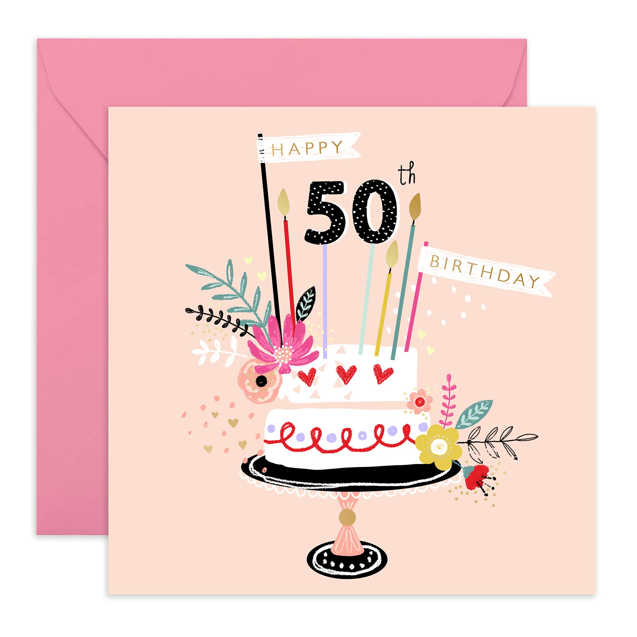 CENTRAL 23 - Cute 50th Birthday Card for Women - 'Happy 50th Birthday ' - Sweet Birthday Card for Her - Fiftieth Bday For Mom - Comes with Cute Stickers