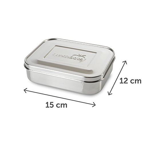LunchBots Medium Quad Snack Container - Divided Stainless Steel Food Container - Four Sections for Finger Foods On the Go - Eco-Friendly, Dishwasher Safe - Stainless Lid - Stainless Steel