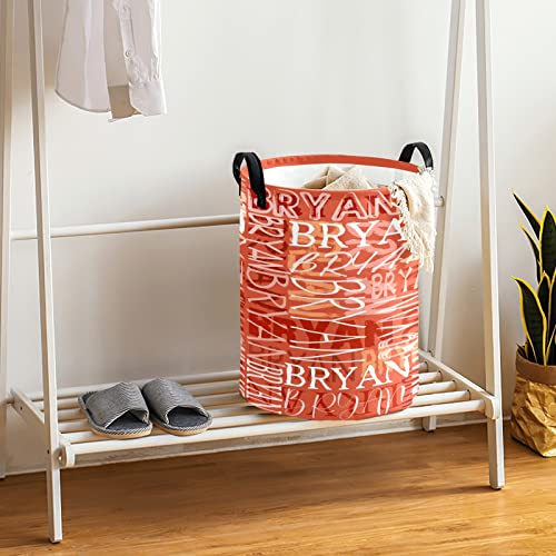 Custom Laundry Basket Personalized Collapsible Laundry Hamper with Name Customized Dirty Clothes Storage Basket with Handle for Bedroom (Name Orange)