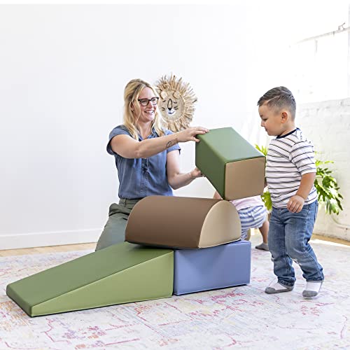 ECR4Kids SoftZone Climb and Crawl Playset, Building Blocks, Earthtone, 5-Piece